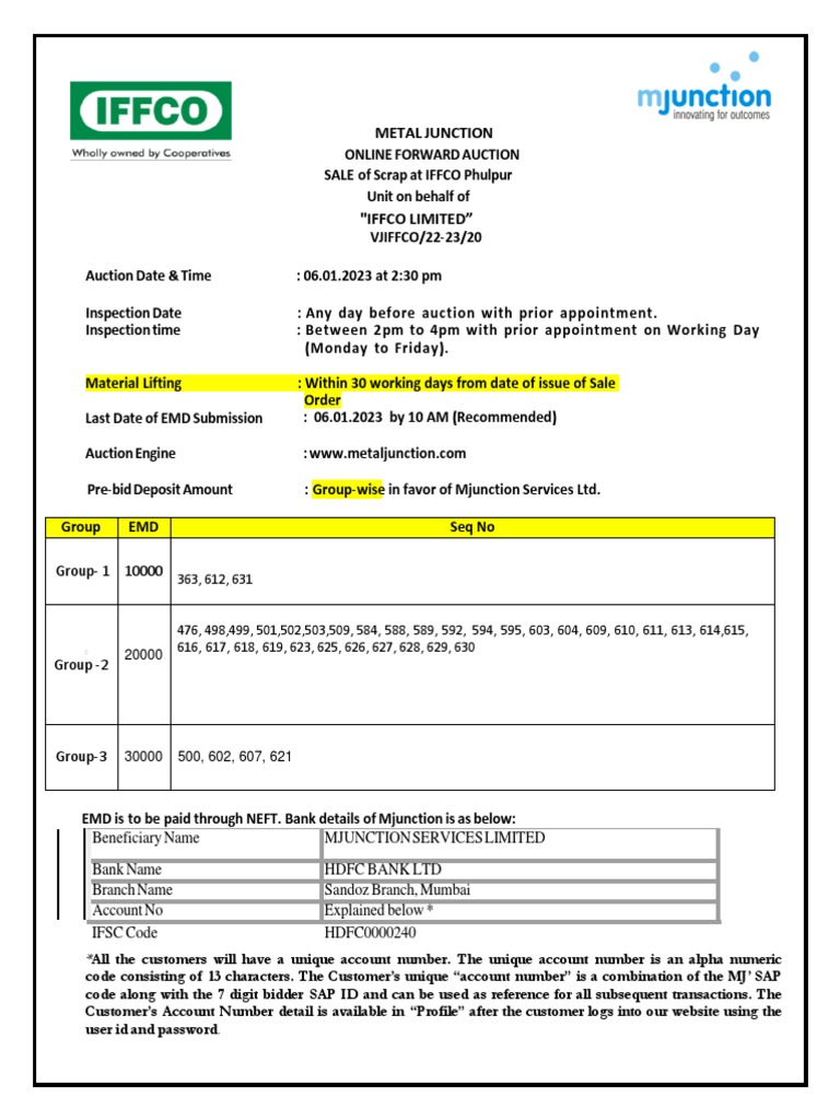 Catalogue - IFFCO Phulpur Various Scrap - OFA 20Dt. 06.01.23 | PDF | Auction | Arbitration