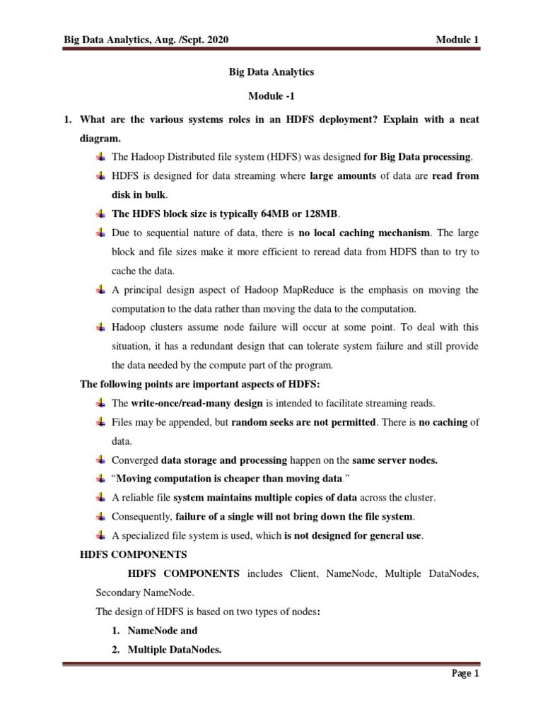 Big Data-Module 1 - VTU Aug 2020 Solved Paper | PDF | Apache Hadoop | Map Reduce