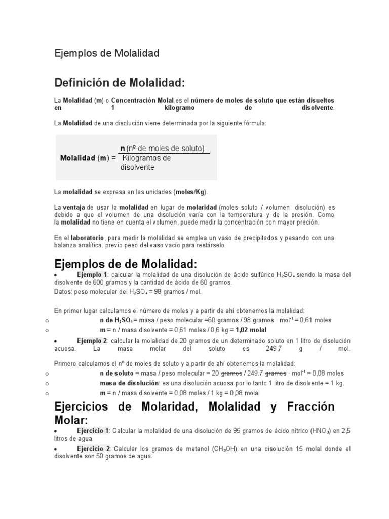 Ejemplos de Molalidad | PDF | Concentración | Química analítica
