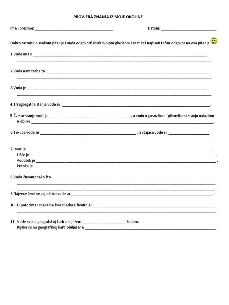 Provjera Znanja Iz Moje Okoline 1 | PDF