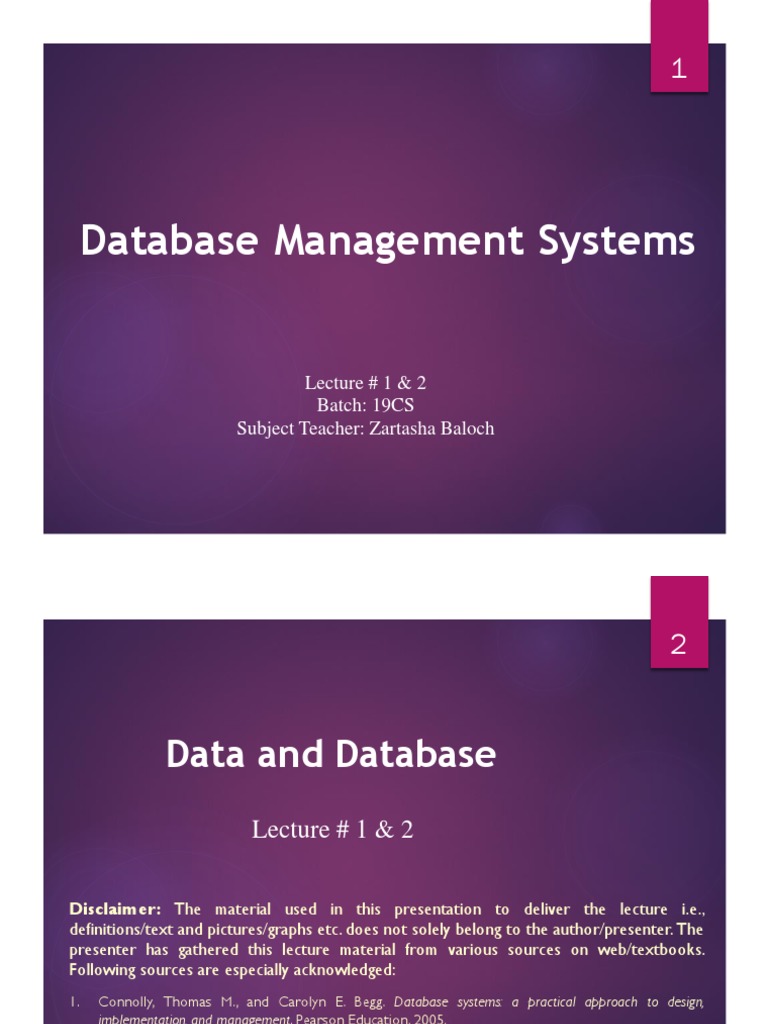 Lecture 1-2 - Data and Database Basics | PDF | Databases | Computer File