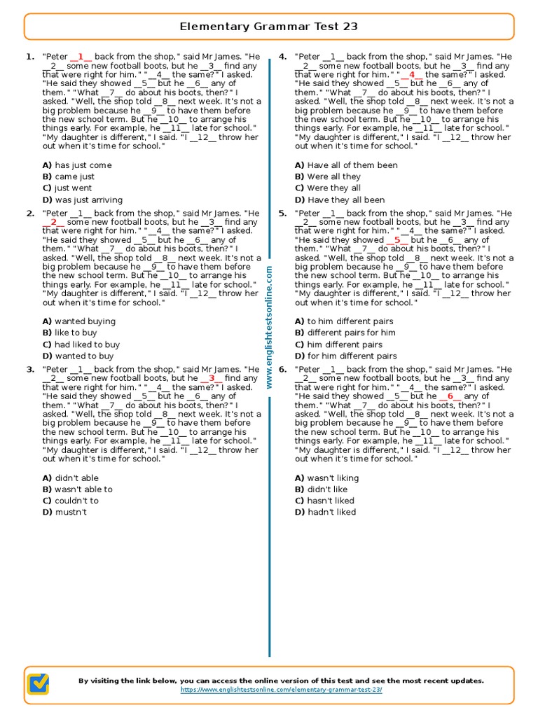 1554 - Elementary Grammar Test 23 | PDF