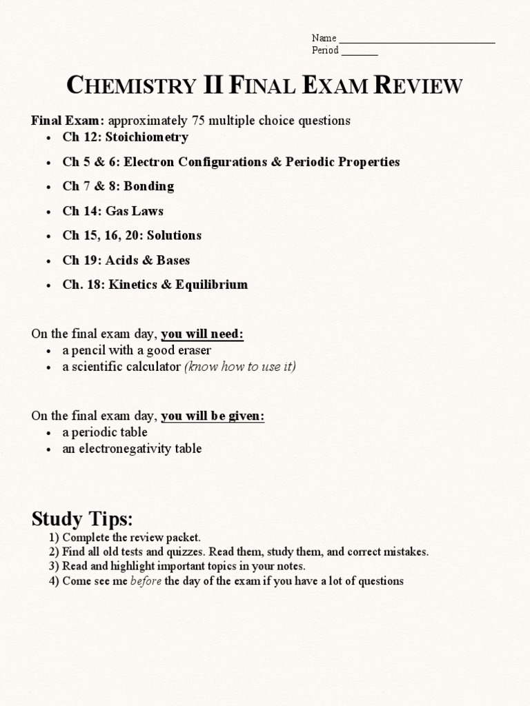 Chemistry II Final Exam Review | PDF | Chemical Bond | Gases
