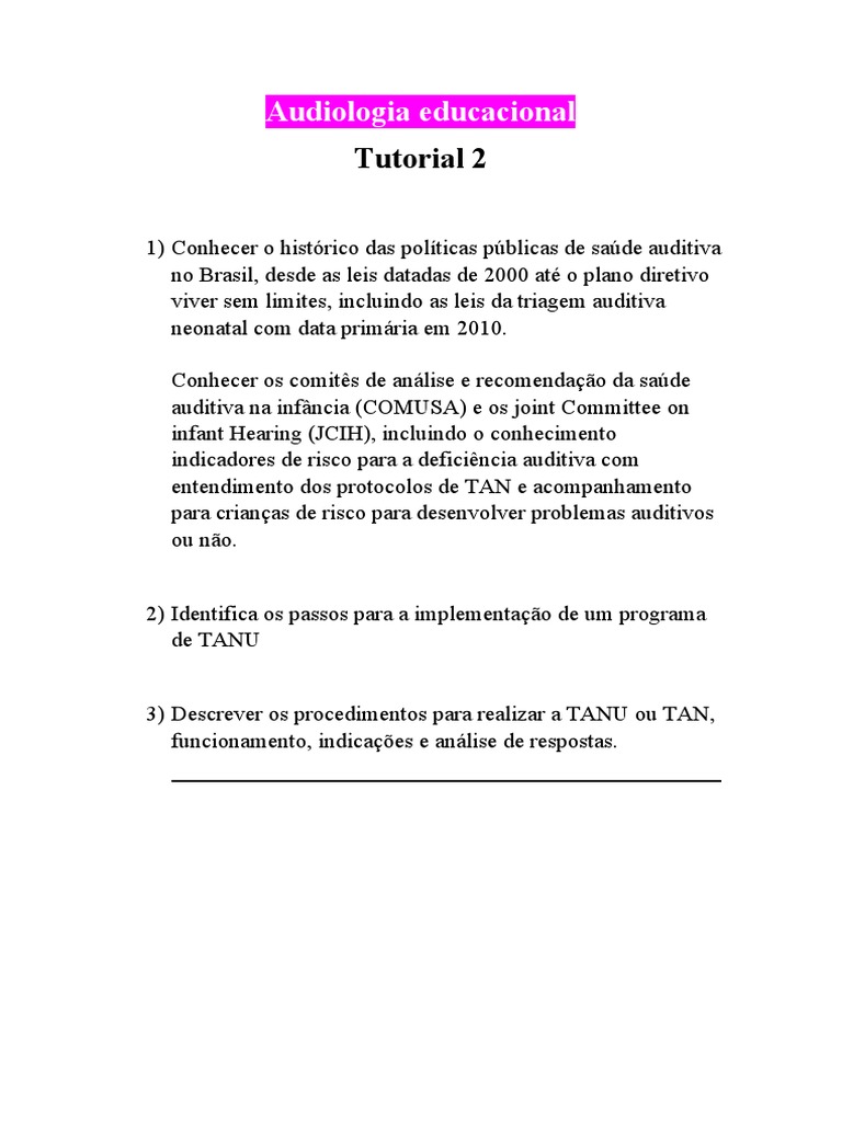 Audiologia Tutorial 2.. | PDF | Perda de Audição | Medicina Clínica