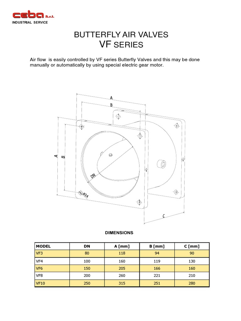 Butterfly Air Valves VF Series Dimensions | PDF