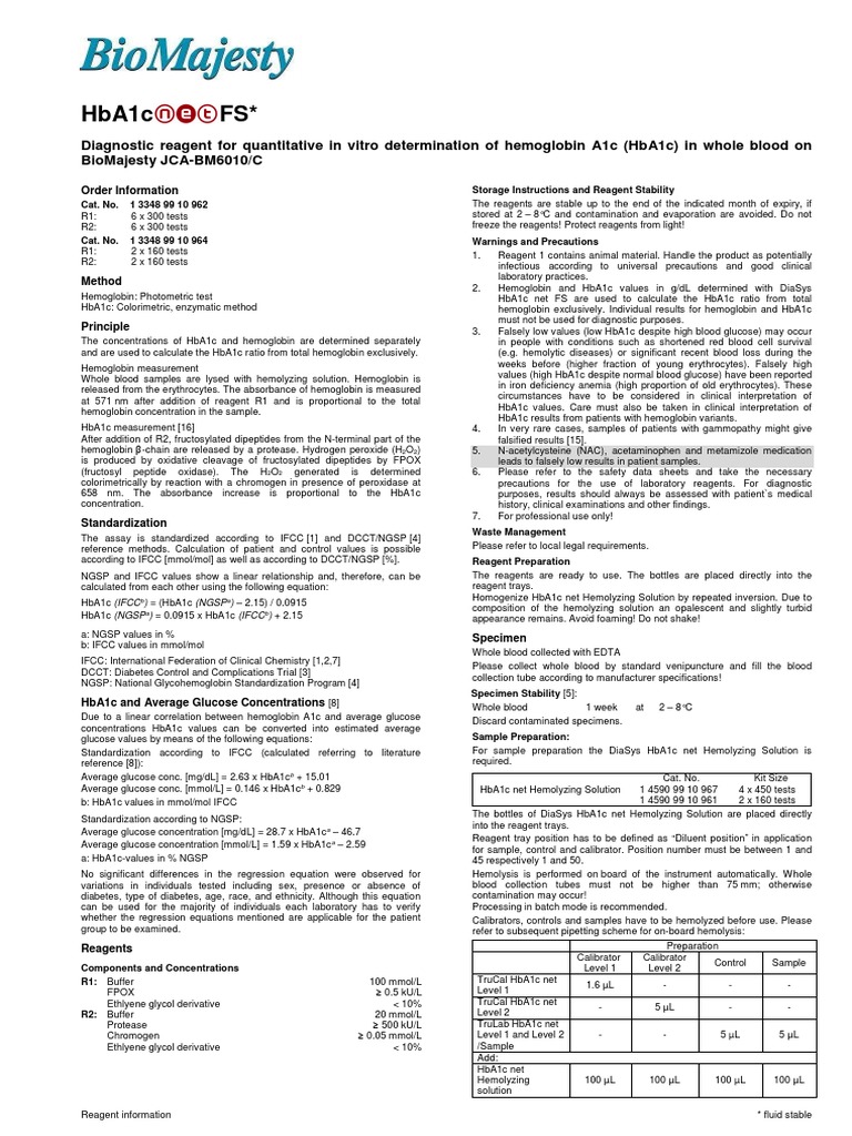 IFU - BM6010 e HBA1C - NET 6 | PDF | Glycated Hemoglobin | Clinical ...