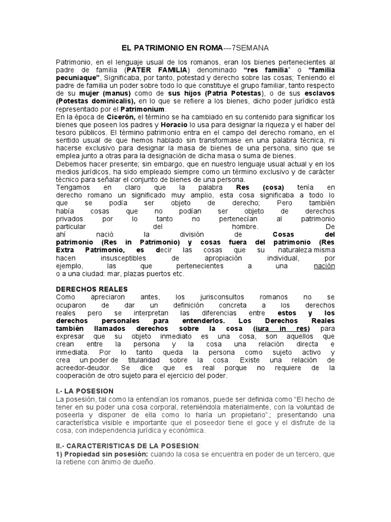 El Patrimonio en Roma | PDF | Posesión (Ley) | Propiedad