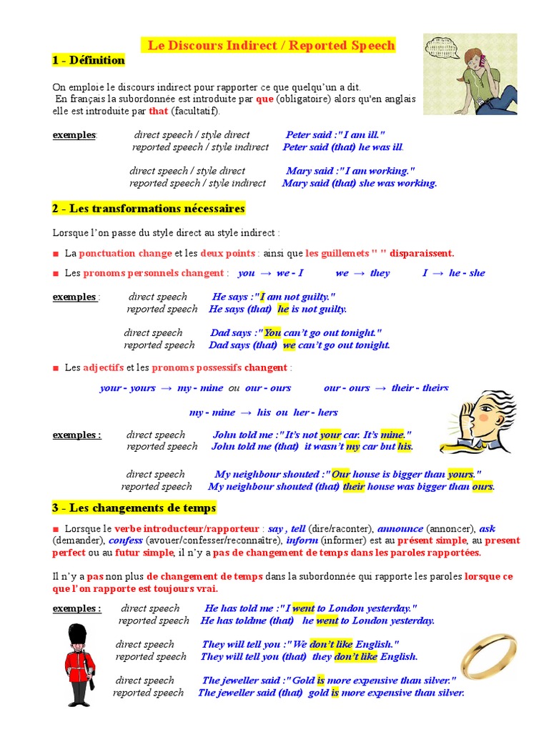 Guide du Discours Indirect en Anglais | PDF | Syntaxe | Mécanique du ...