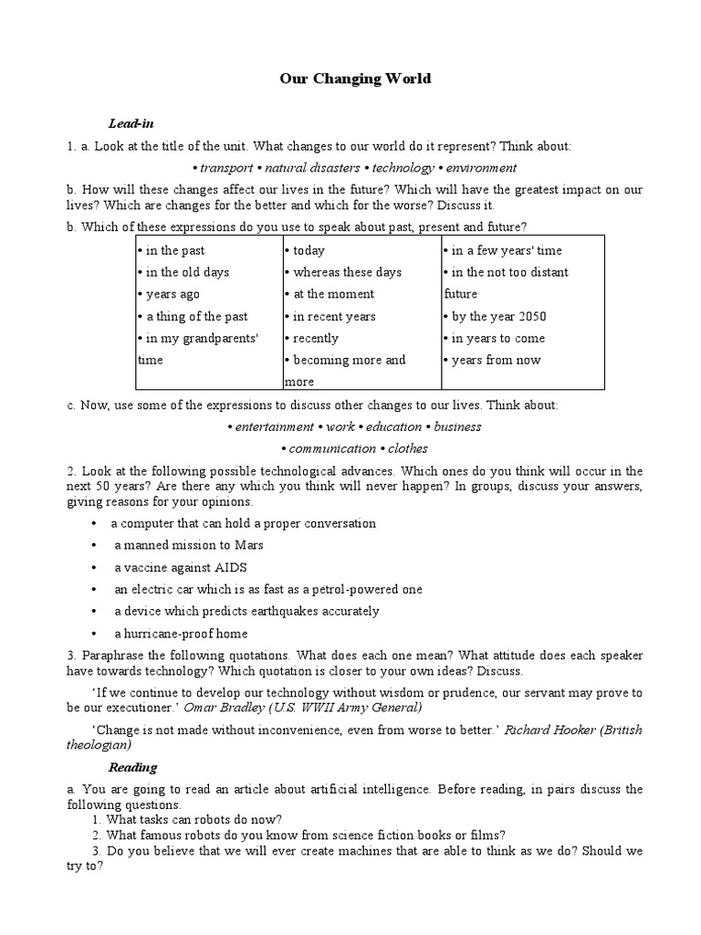Our Changing World | PDF | Artificial Intelligence | Intelligence (AI) & Semantics