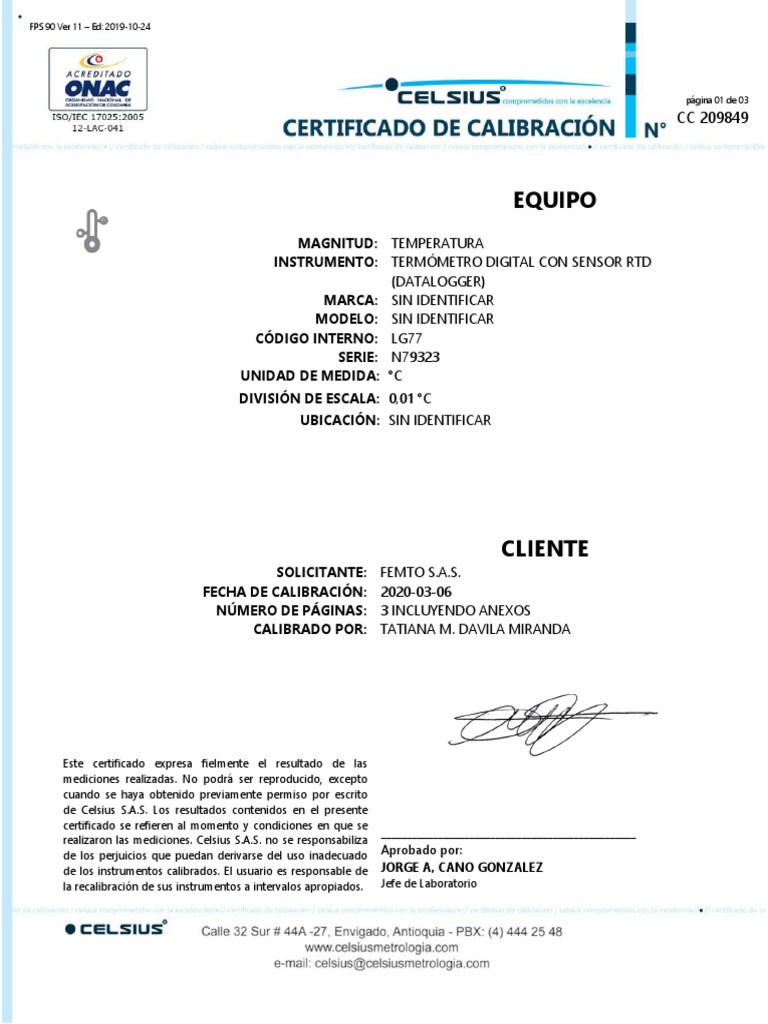 CC 209849 Certificado de Calibración Temperatura - 17025 - Digital | PDF | Calibración | Temperatura