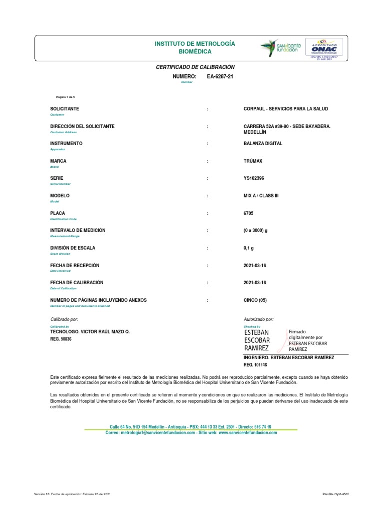 Balanza Trumax | Descargar gratis PDF | Medición | Incertidumbre