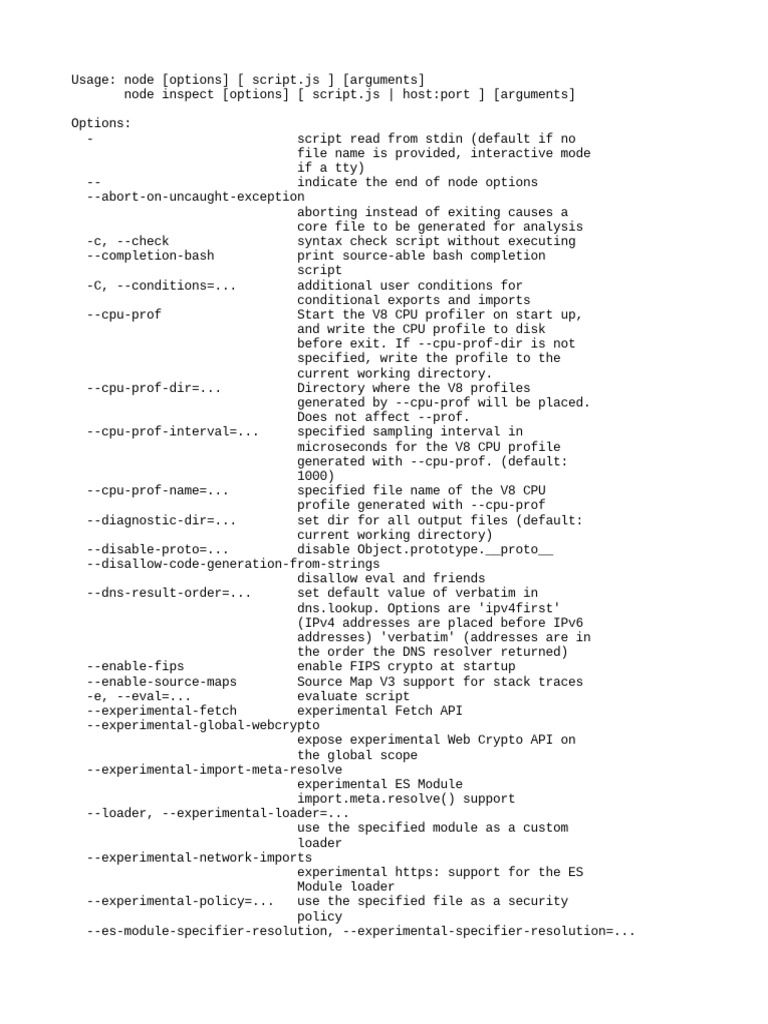 Node.js command line usage and options | PDF | Transport Layer Security | Software Development