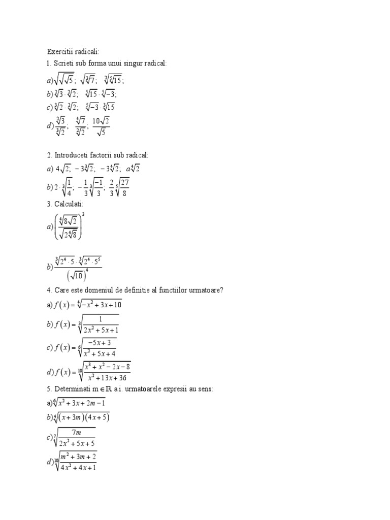 Exercitii Radicali Clasa A X-A AB | PDF
