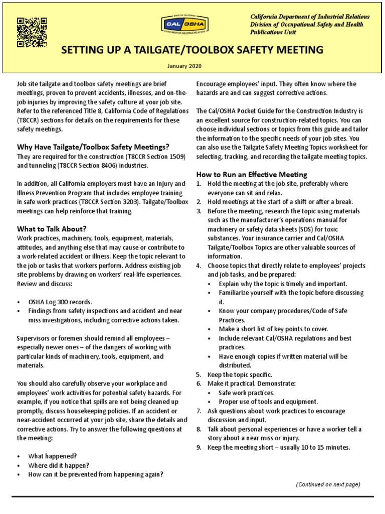 Setting Up a Tailgatetoolbox Safety Meeting | PDF | Occupational Safety ...