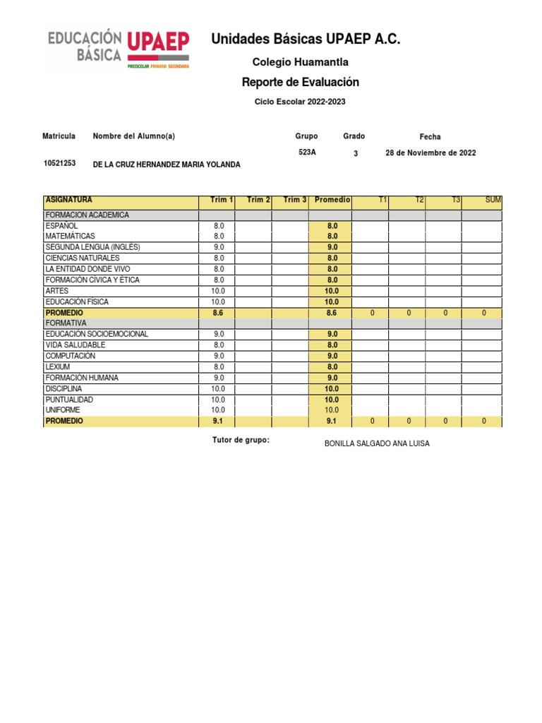 Upaep 1 Trimestre Calificasiones | PDF