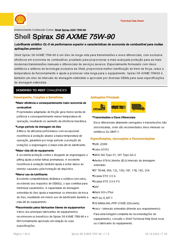 Ficha - Técnica - Shell Spirax S6 AXME 75W-90 | PDF