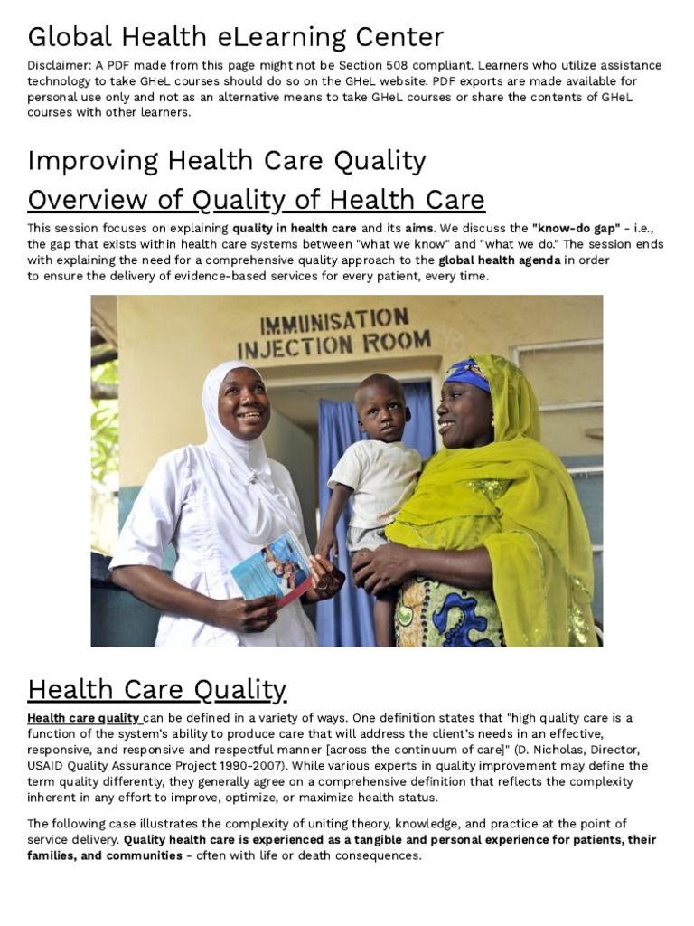 Improving Health Care Quality - Global Health ELearning Center | PDF