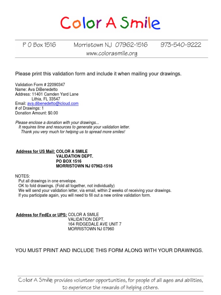 Color A Smile Validation Form | PDF