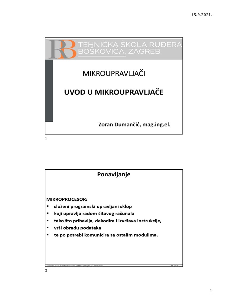 Uvod U Mikroupravljače - Ponavljanje | PDF