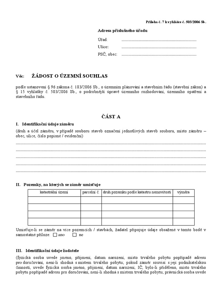 7 Zadost o Uzemni Souhlas | PDF