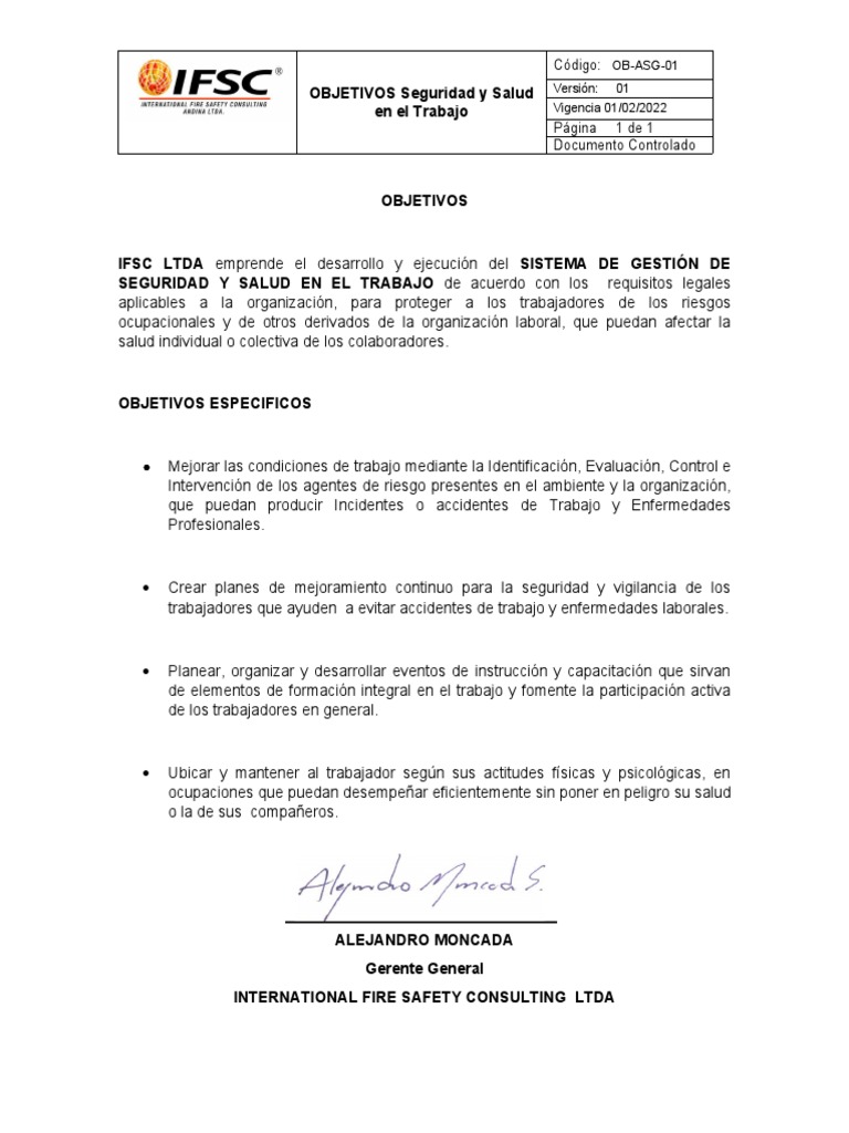 Objetivos de Seguridad y Salud en El Trabajo | PDF Objetivos de Seguridad y Salud en El Trabajo | PDF