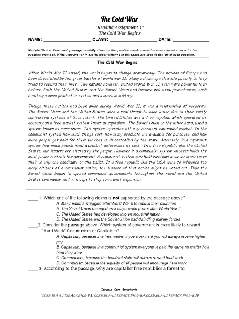 Reading Comprehension Assignmentonthe | PDF | Communism | Cold War