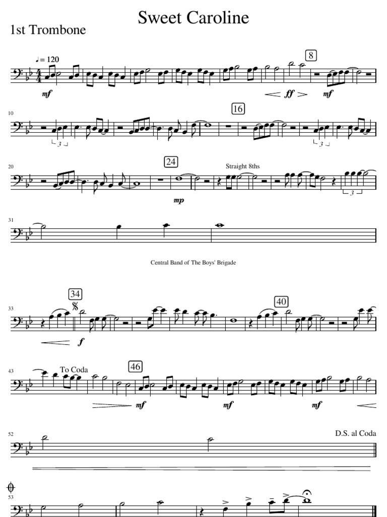 Sweet Caroline - March Cards-1st - Trombone - (BC) | PDF