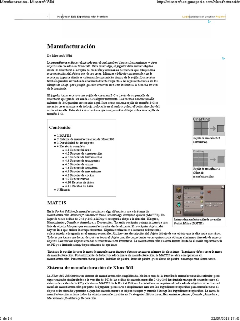 Manufacturación - Minecraft Wiki | PDF | Minecraft | Alimentos