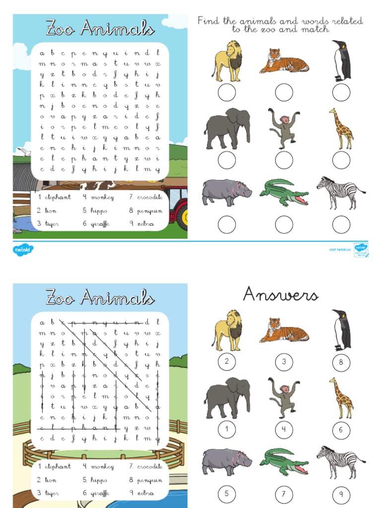 Sopa de Letras Animales Del Zoo en Ingles | PDF