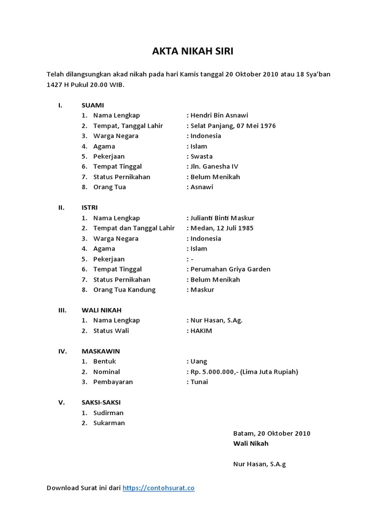 381 - Contoh Akta Nikah Siri | PDF