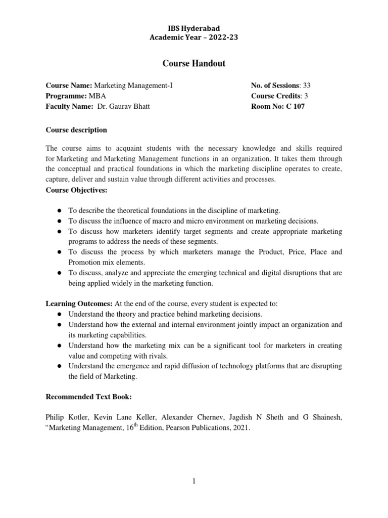 MBA MM Course Handout 2024 | PDF | Marketing | Market Segmentation