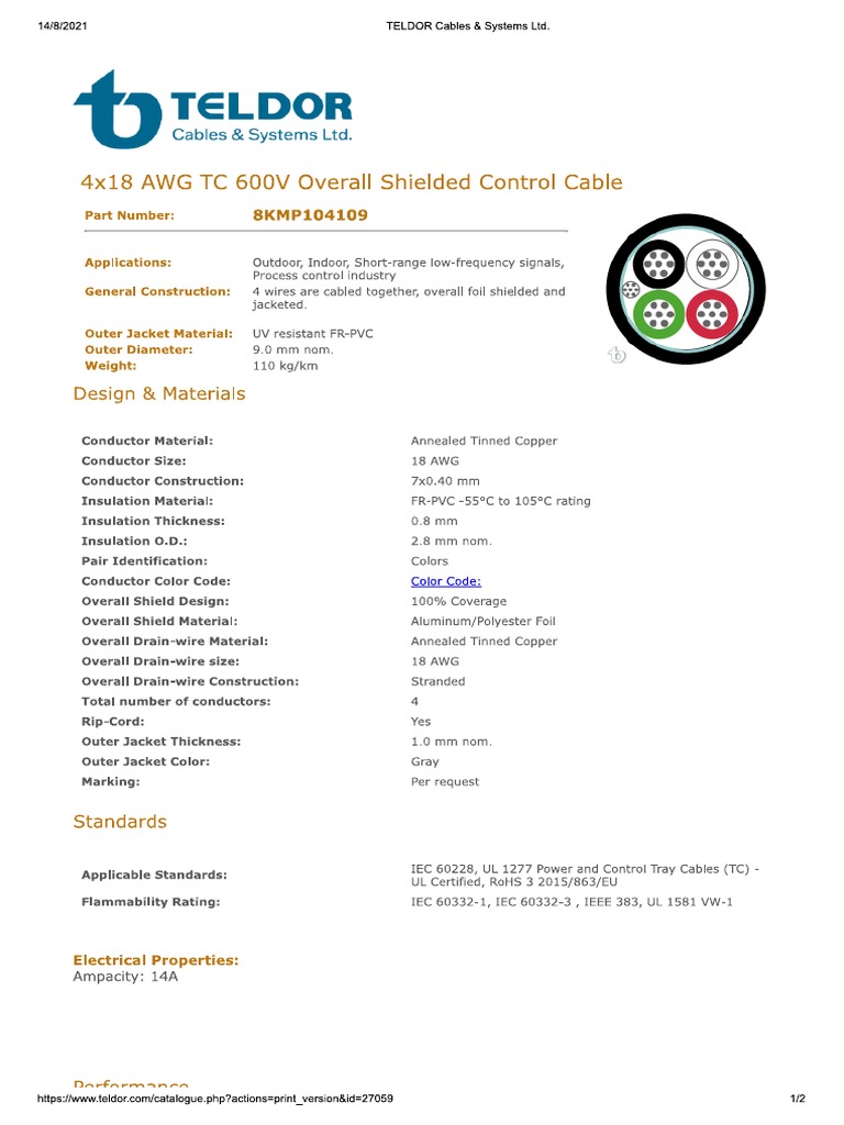 Cable de Control Blindado General 4x18 AWG TC 600V | PDF