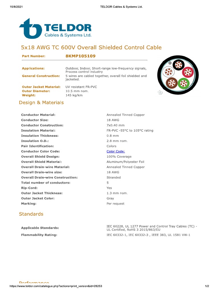 Cable de Control Blindado General 5x18 AWG TC 600V | PDF | Computers ...