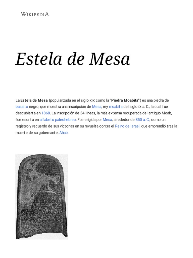 Estela de Mesa - Wikipedia, La Enciclopedia Libre | PDF | Levante antiguo | Contenido bíblico