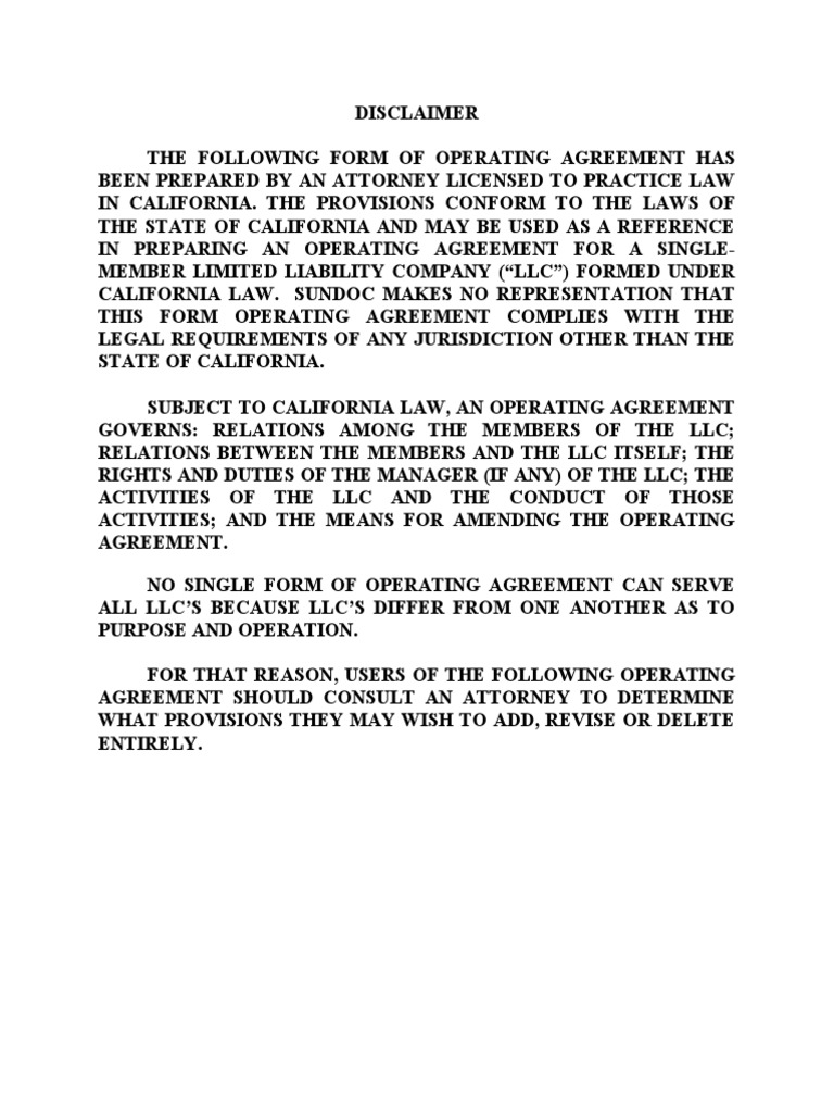 California LLC Operating Agreement Guide | PDF | Limited Liability ...