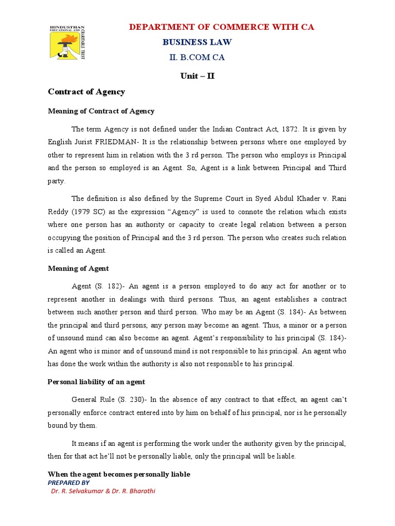 BL Unit - Ii | PDF | Law Of Agency | Legal Liability