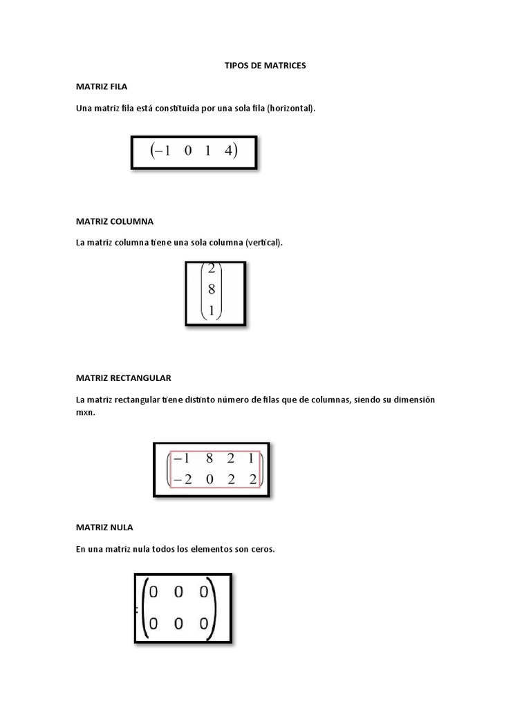 Tipos de Matrices | PDF | Matriz (Matemáticas) | Funciones y mapeos