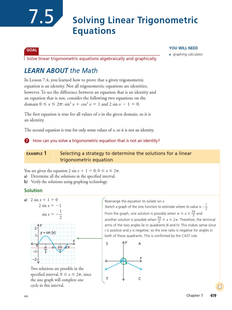 7.5 Solving Linear Trigonometric Equations | PDF | Trigonometric Functions | Equations