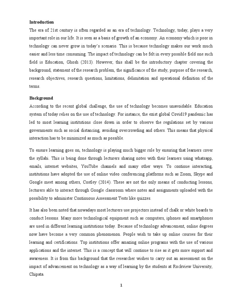 Full Proposal Edited Problem Statement - Technology Advancement On ...