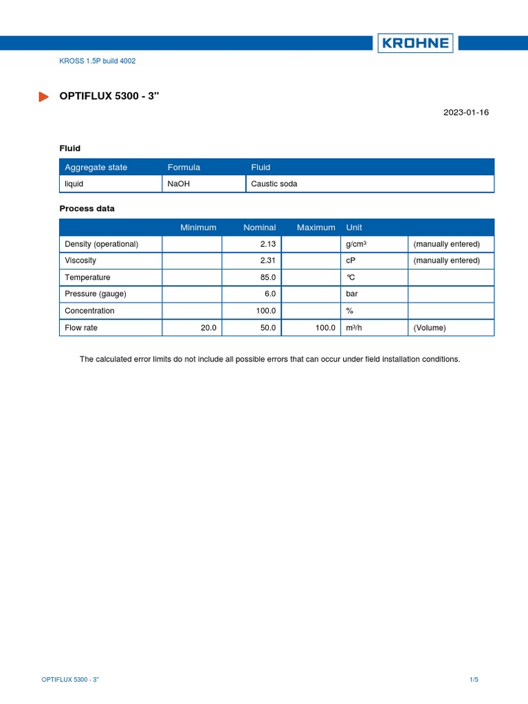 Performance Data for a 3-Inch OPTIFLUX 5300 Liquid Flow Meter Operating with 100% Concentration ...