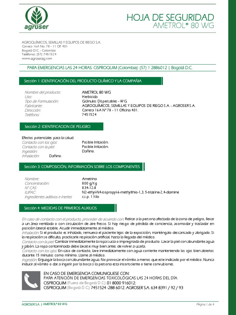 MSDS AMETROL 80 WG 2 | PDF | Agua | Contaminación