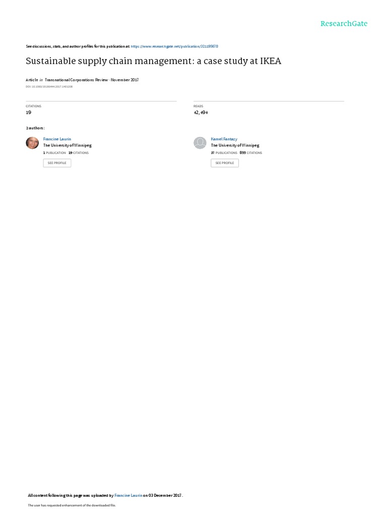 Sustainable Supply Chain Management: A Case Study at IKEA: Transnational Corporations Review ...