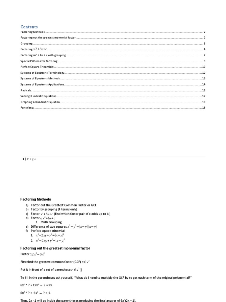 Algebra Study Guide | PDF | Factorization | Quadratic Equation