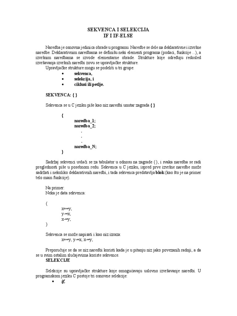 Sekvenca I Selekcija If I If-Else | PDF