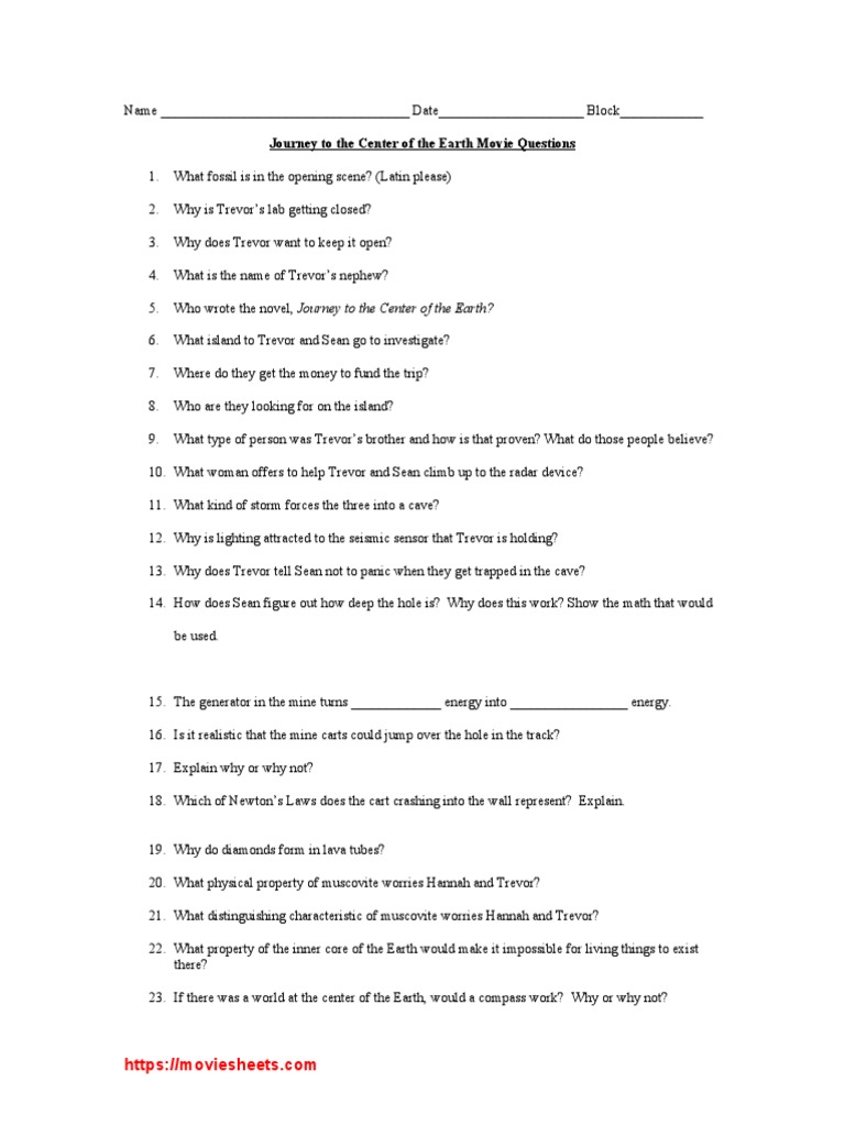 Journey to the Center of the Earth Quiz | PDF | Social Science | Young ...