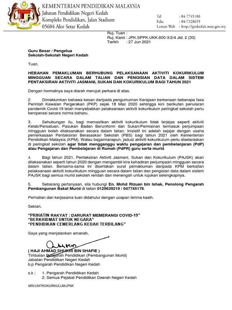 Hebahan Surat Pemakluman Pengisian Pajsk 2021 | PDF