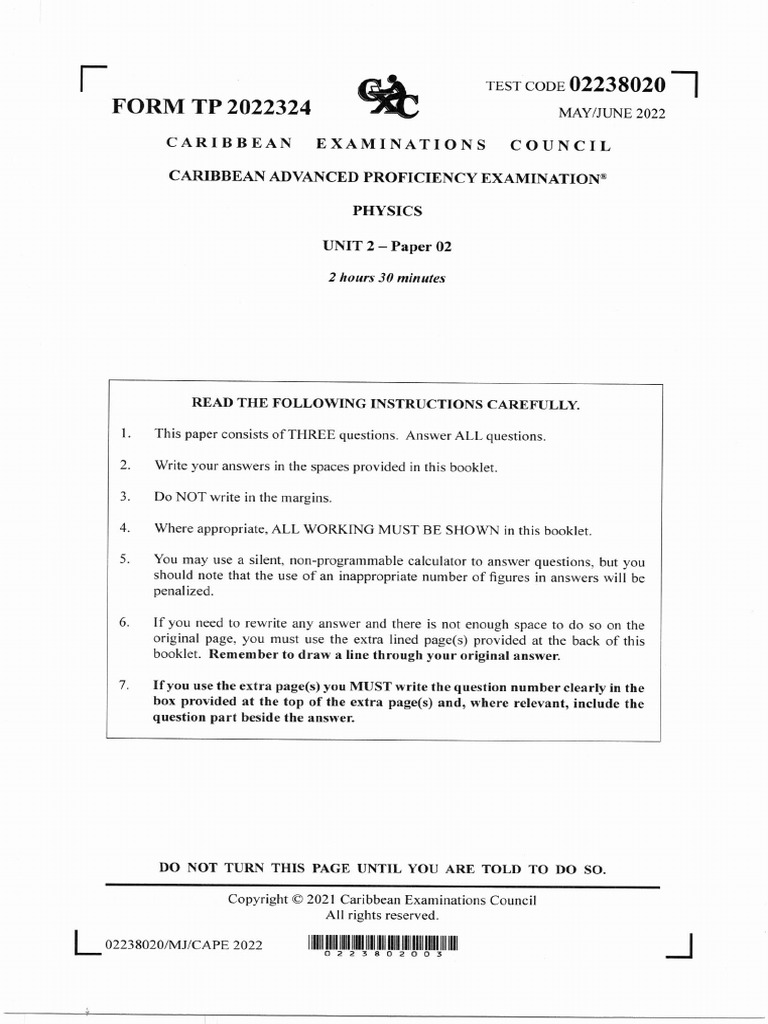 CAPE Physics 2022 U2 P2 | PDF
