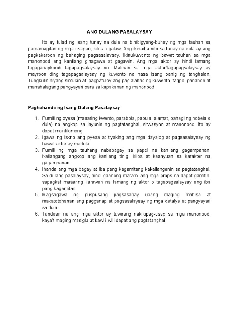 Ang Dulang Pasalaysay | PDF