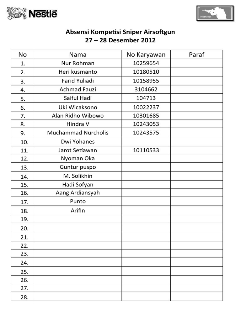 Form Absensi Lomba | PDF