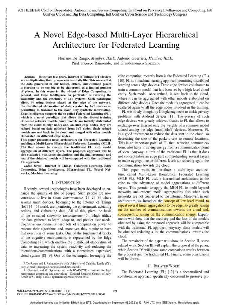 A Novel Edge-Based Multi-Layer Hierarchical Architecture For Federated Learning | PDF | Internet ...